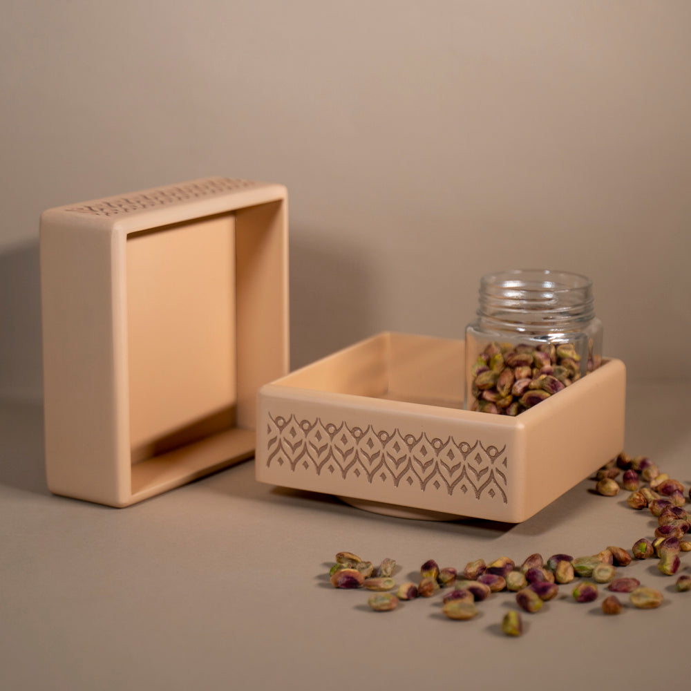 Vanilla Beige Revolving Jar Tray | 4 Jar Organiser | Serenity Mandal