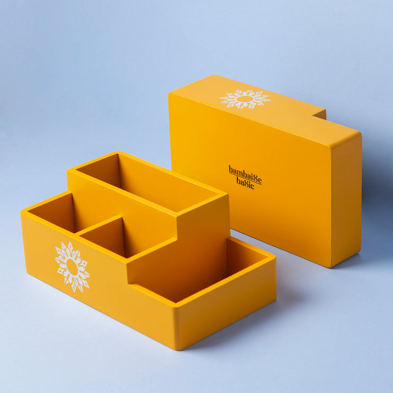 Shop Multi Organizer in Bright Yellow | Wooden Desk Organiser