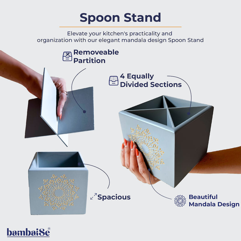 Buy Wooden spoon holder stand | 4 section Box